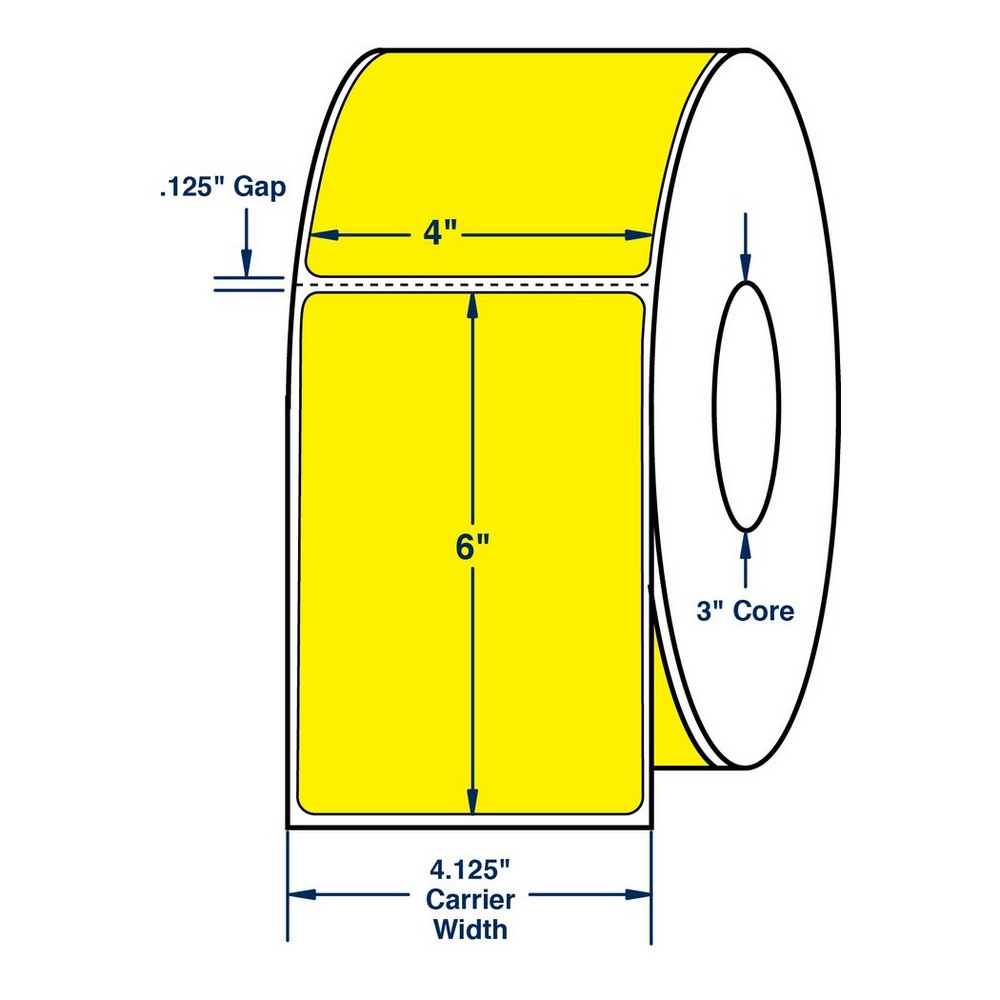 4" x 6" One Across Direct Thermal Labels. Color: Pantone Yellow. (1000 ...