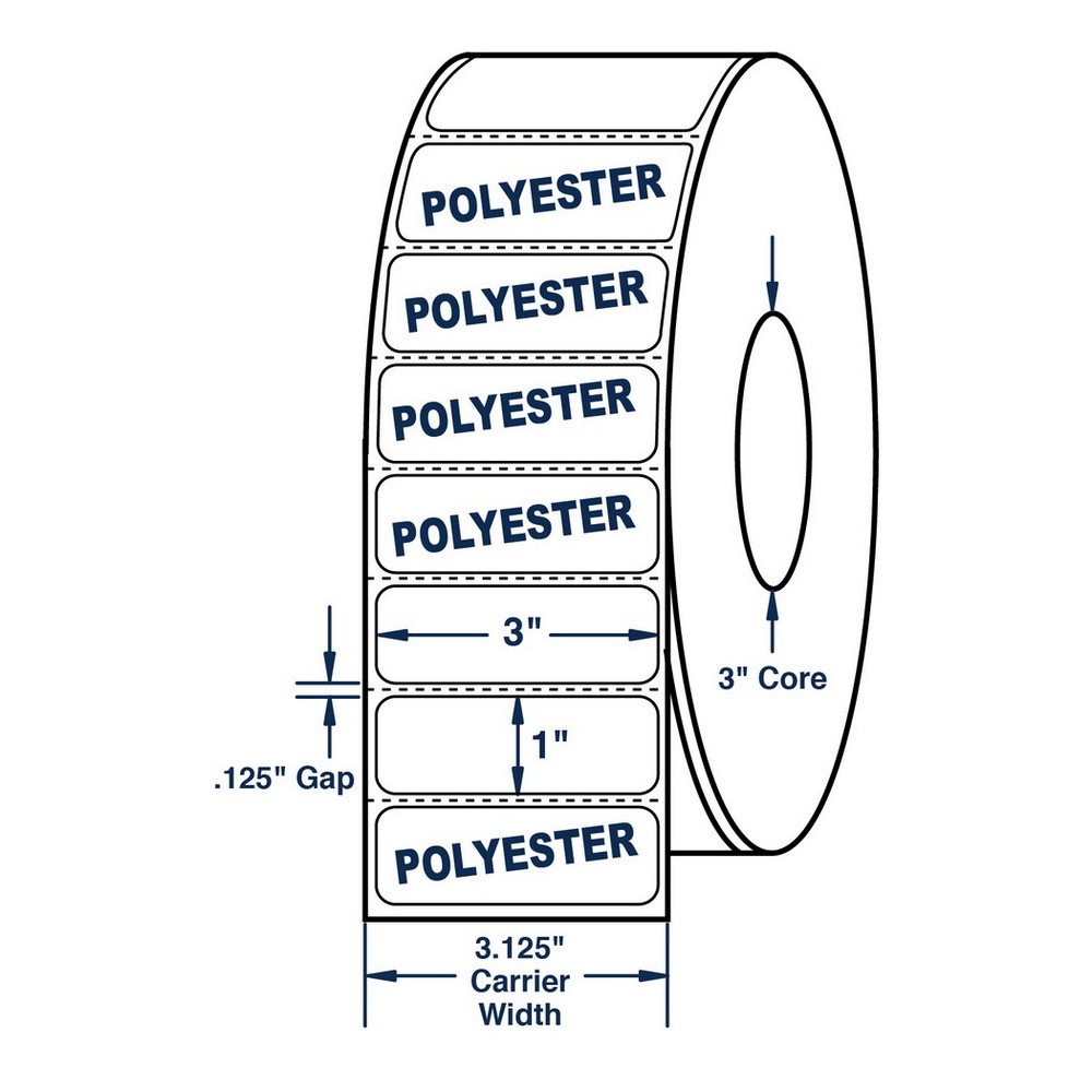 3" x 1" White 2 mil White Polyester Roll Labels Thermal Transfer Labels ...