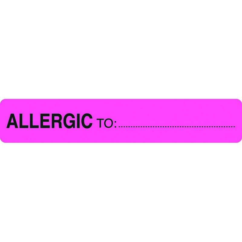 Allergy Warning Labels, ALLERGIC TO: - FL Pink, 5-1/2" X 1" (Roll of 240)