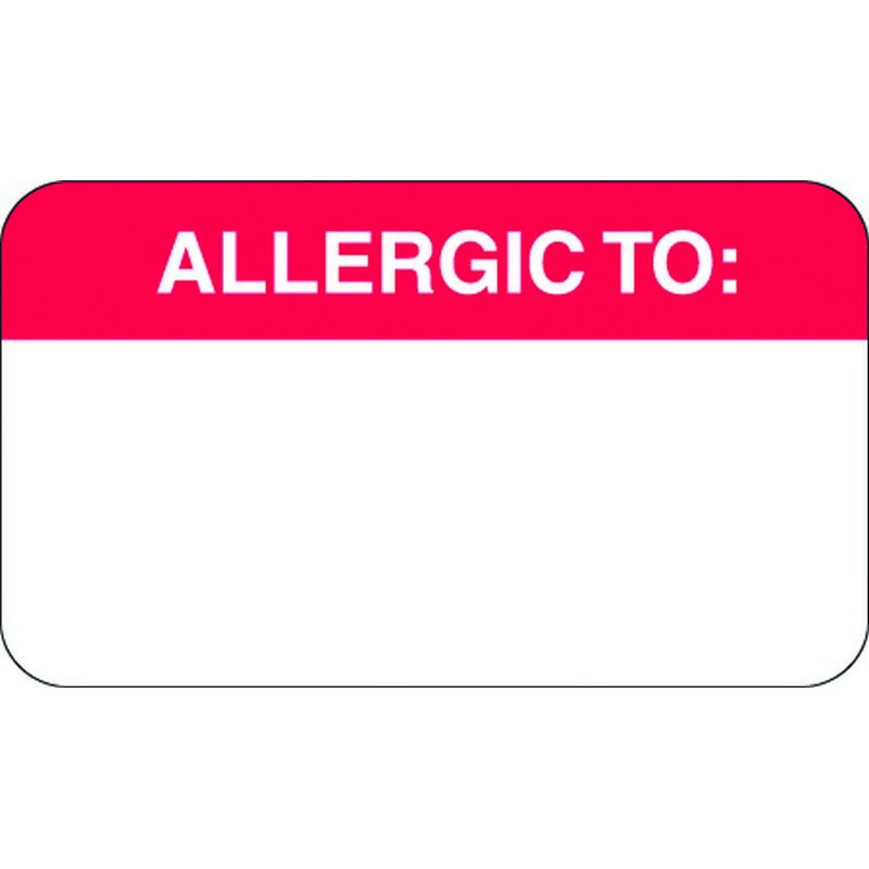 Allergy Warning Labels, ALLERGIC TO: - Red/White, 1-1/2" X 7/8" (Roll ...