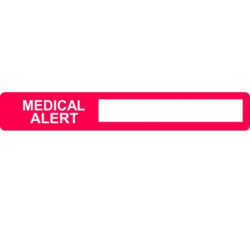 Alert Labels, Medical Alert, White, and Red, 6-1/2" x 1" (Roll of 100)