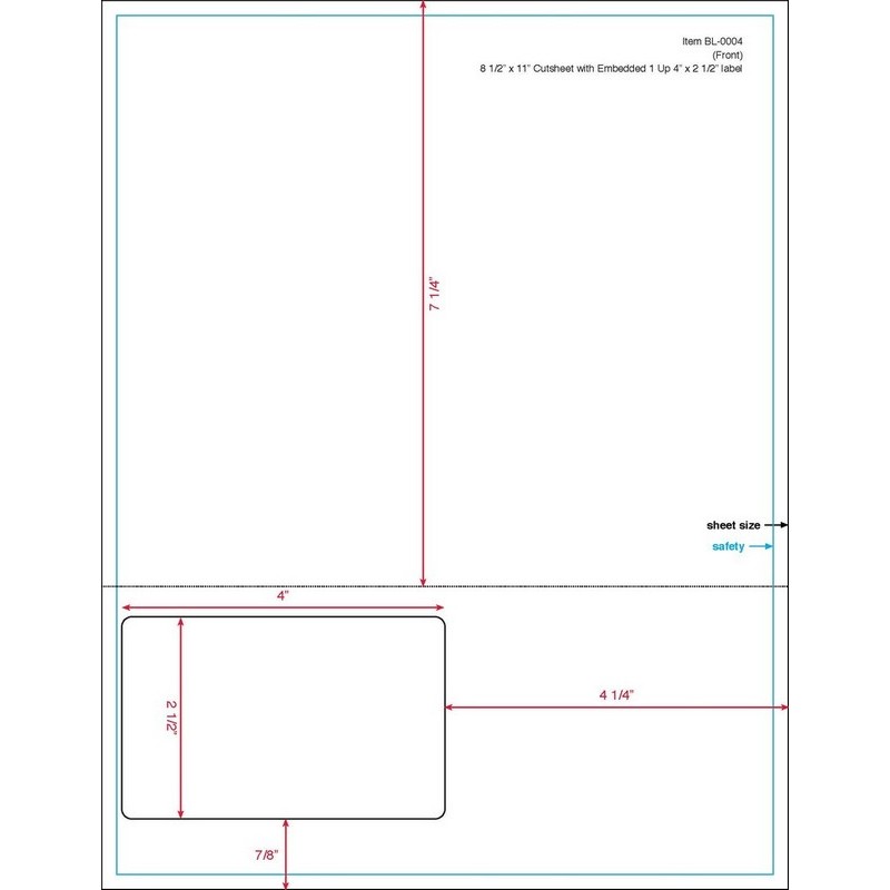 4" x 2-1/2" (4" x 2.5") Integrated Laser Label Form Sheet, 1 Label Left ...