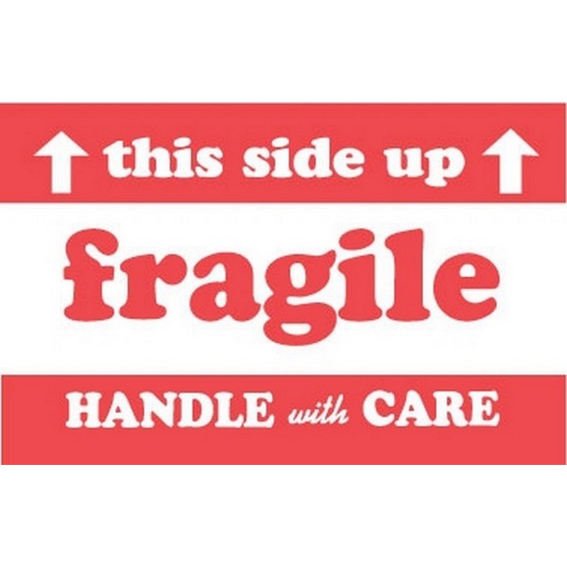 2" x 3" Fragile This Side Up Handle With Care Labels (500 per Roll)