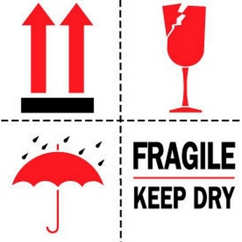 4" x 4" Fragile Keep Dry Labels (500 per Roll)