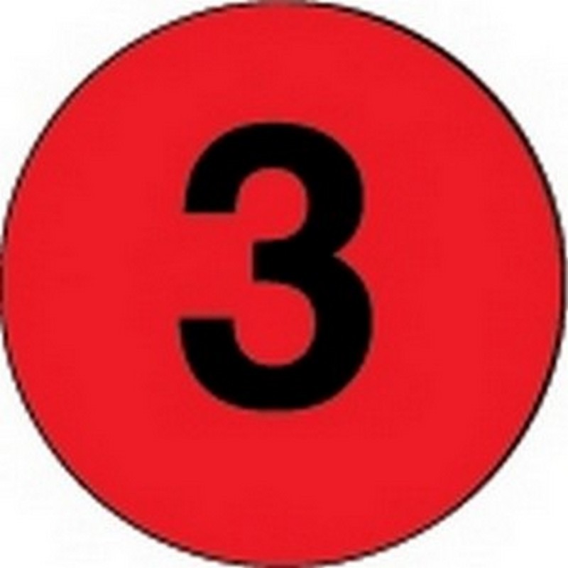 3" Diameter Number 3 Circle Labels (500 per Roll)
