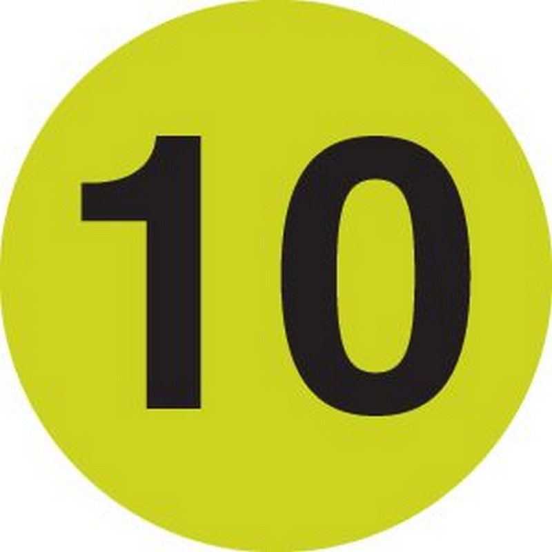1" Diameter number 10 circle labels (500 per Roll)