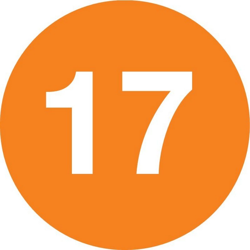 1" Diameter number 17 circle labels (500 per Roll)