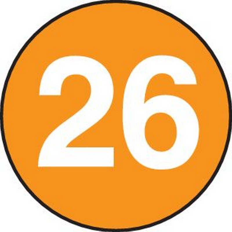 3" Diameter number 26 circle labels (500 per Roll)