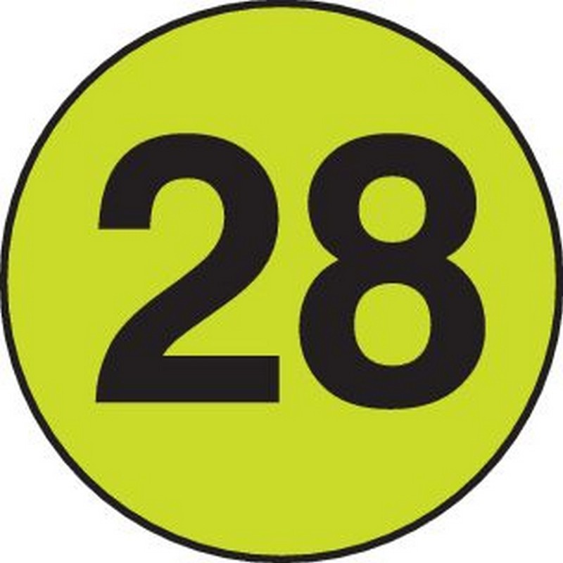 2" Diameter number 28 circle labels (500 per Roll)