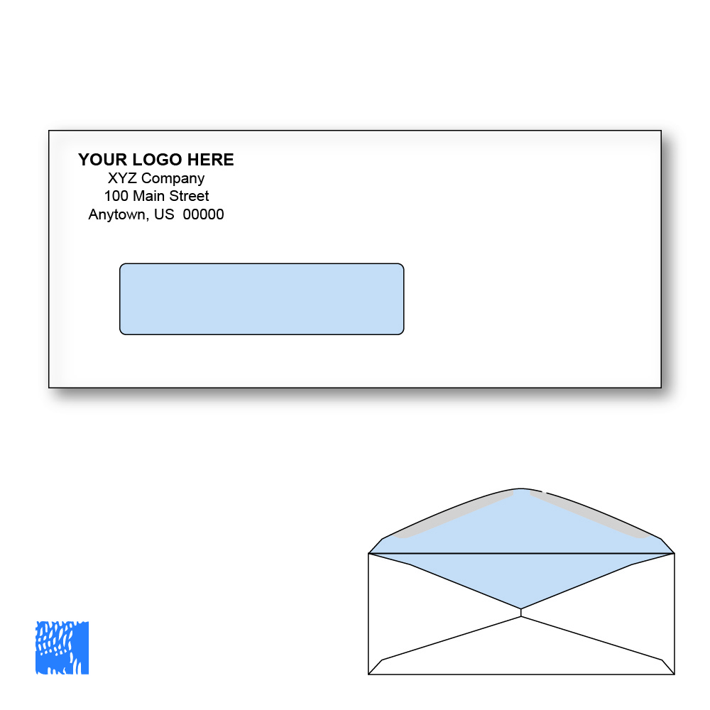 Custom Printed Check Business Window Envelopes with Blue Tint, 3-5/8" x ...