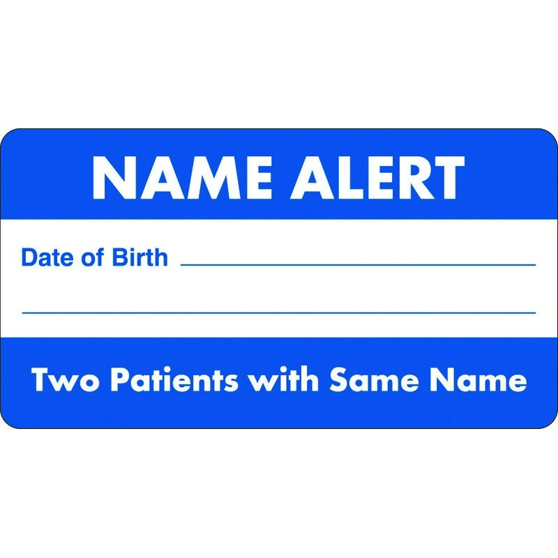 Medical alert Labels, NAME ALERT - Blue/White 3-1/4" X 1-3/4" (Roll of 250)