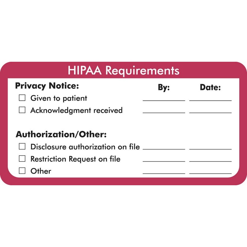 HIPAA Labels, HIPAA Requirements - Red/White, 4" X 2-1/2" (Roll of 250)