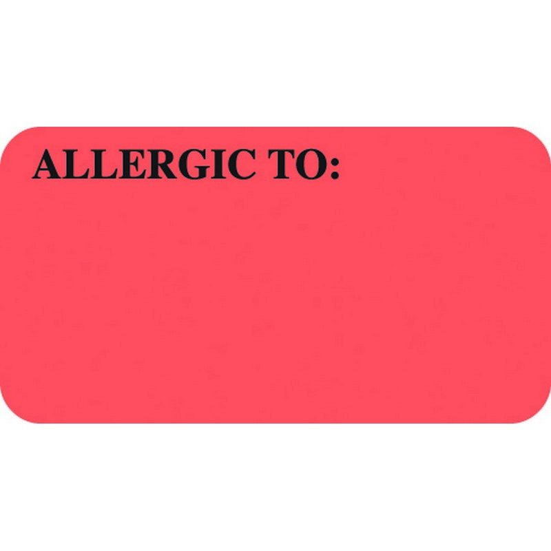 Allergy Warning Labels, ALLERGIC TO: - Fl Red, 1-5/8" X 7/8" (Roll of 500)