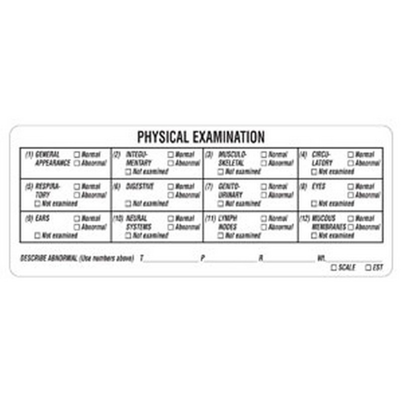 Physical Examination Label 4 3/4" x 1 7/8" - 240 count
