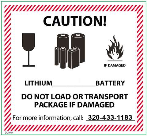 CL-DL1944-CPL-1158 - 4-5/8" x 5" Custom Printed Caution Lithium Battery ...